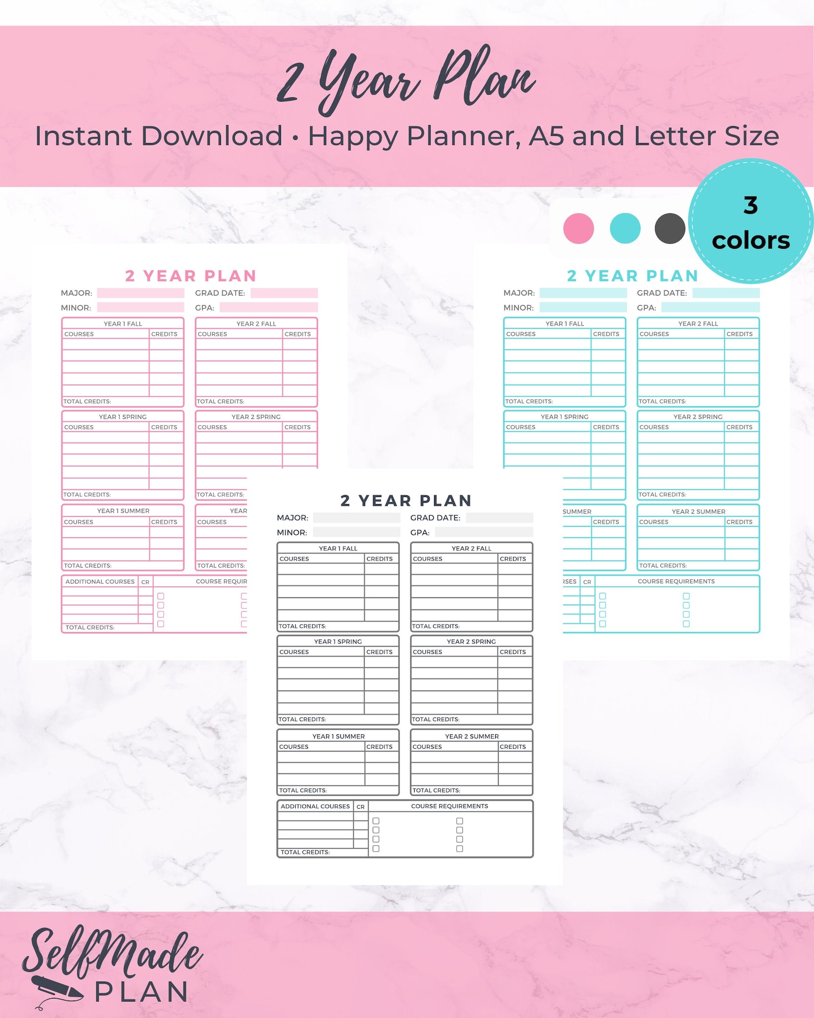 College 2 Year Plan, College Class Organizer Planner Layout, Digital ...