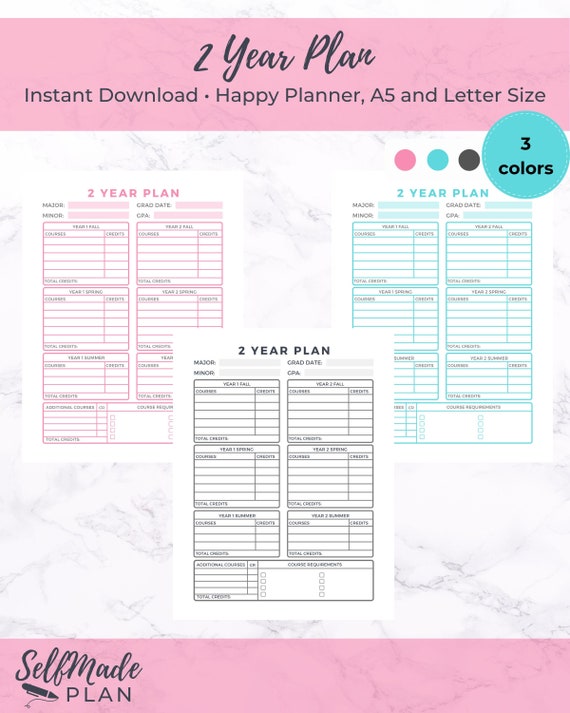 College 2 Year Plan College Class Organizer Planner Layout - Etsy