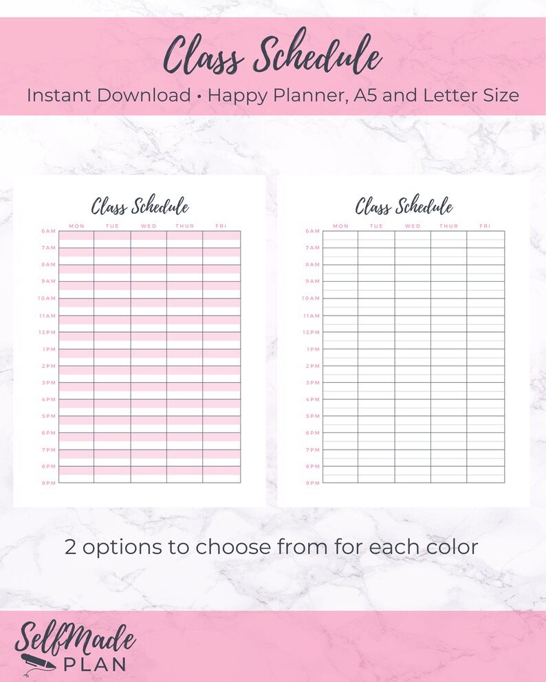 Student Class Schedule Printable School Schedule Printable | Etsy