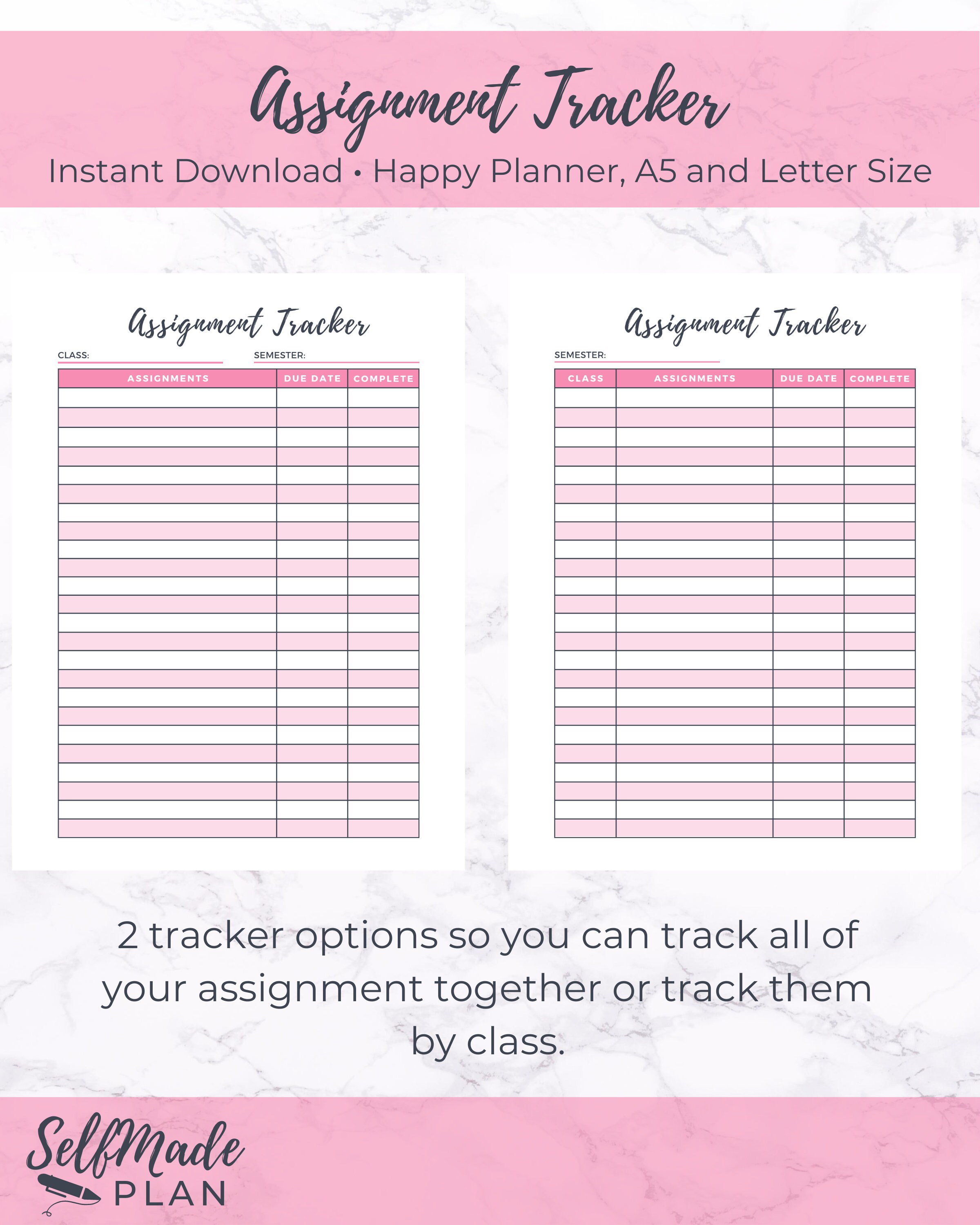 Student Assignment Tracker Printable, Homework Planner, Assignment ...