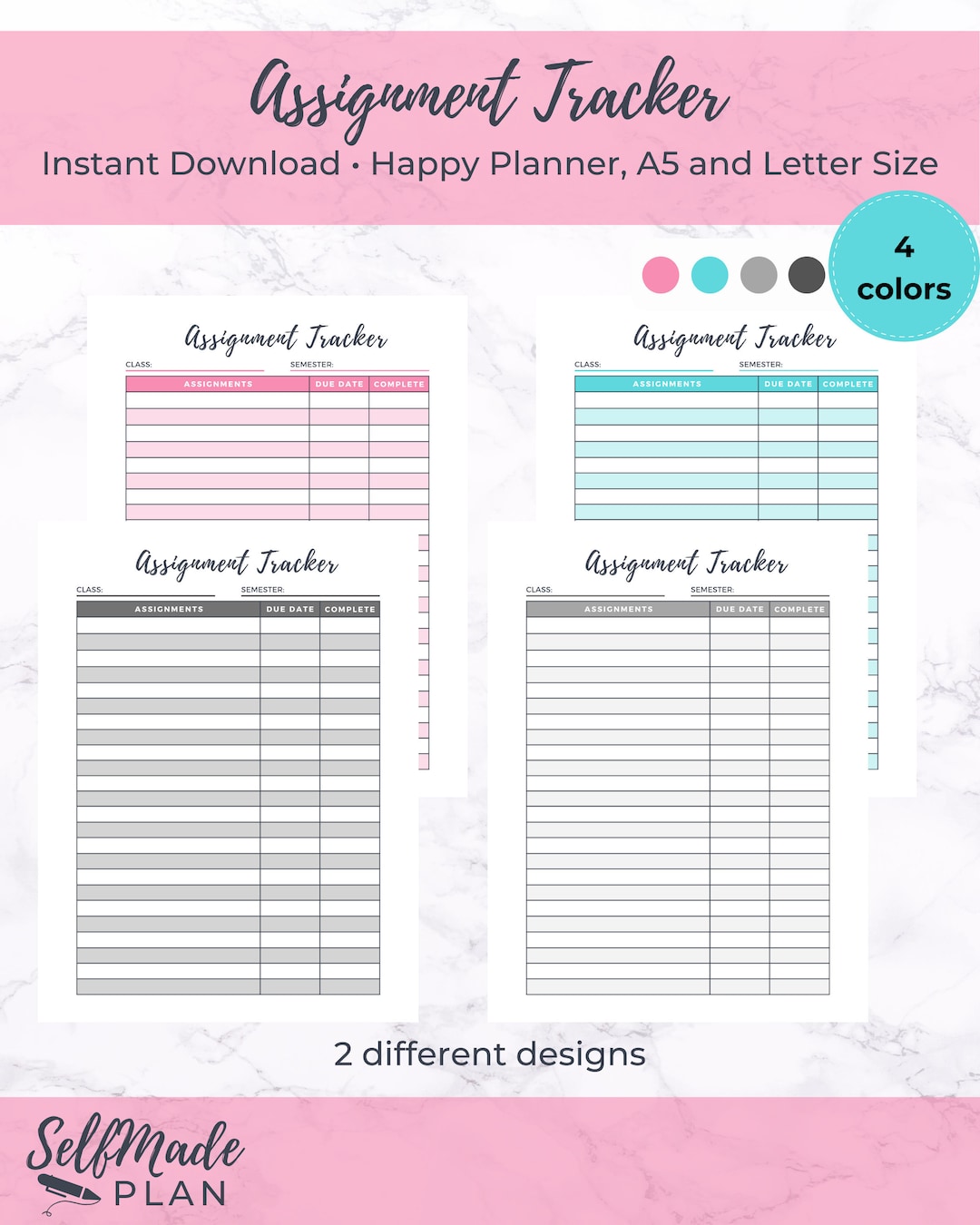 Student Assignment Tracker Printable, Homework Planner, Assignment ...