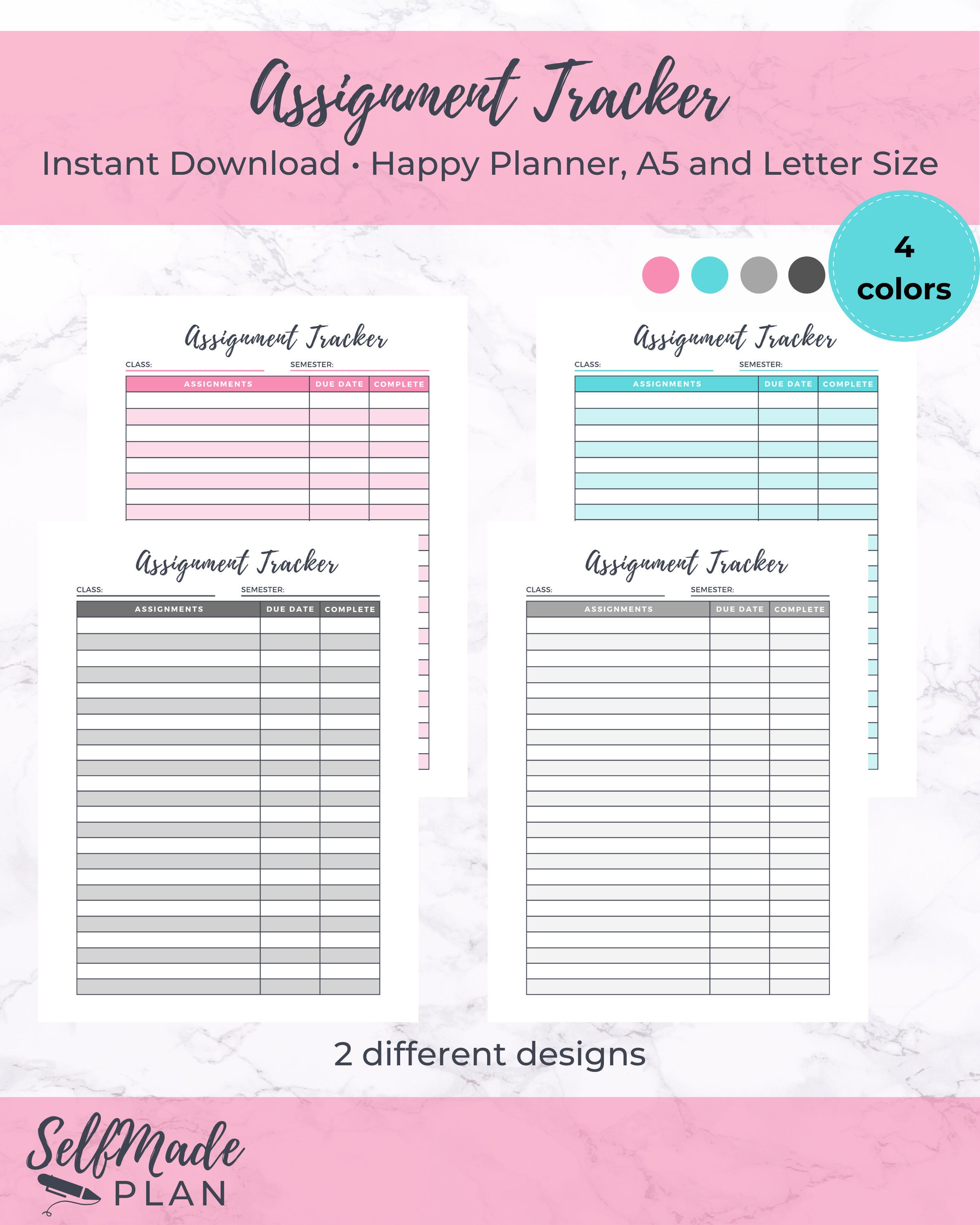 Student Assignment Tracker Printable Homework Planner Etsy Canada