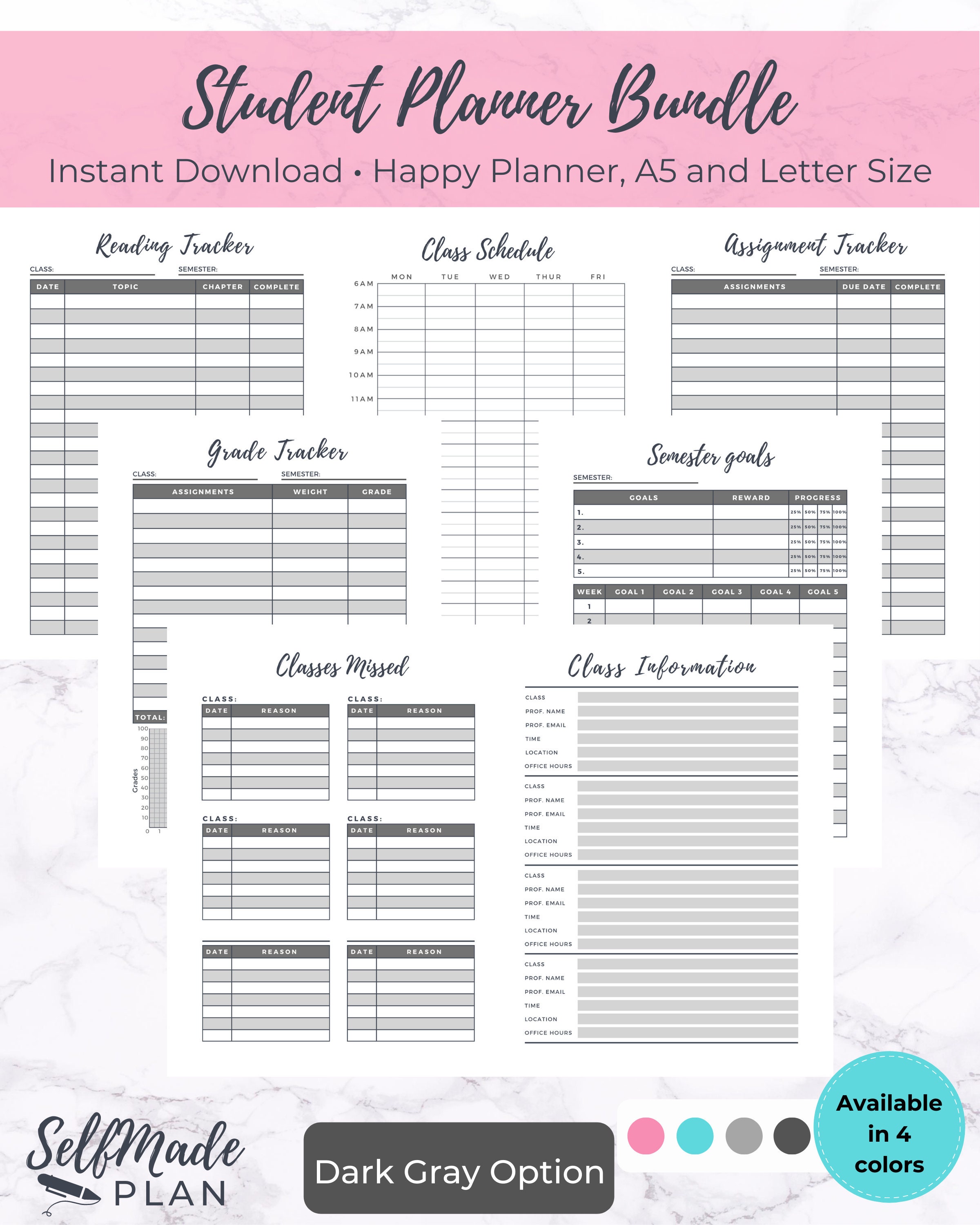 Student Planner Bundle Printable, School Planner, Bullet Journal ...