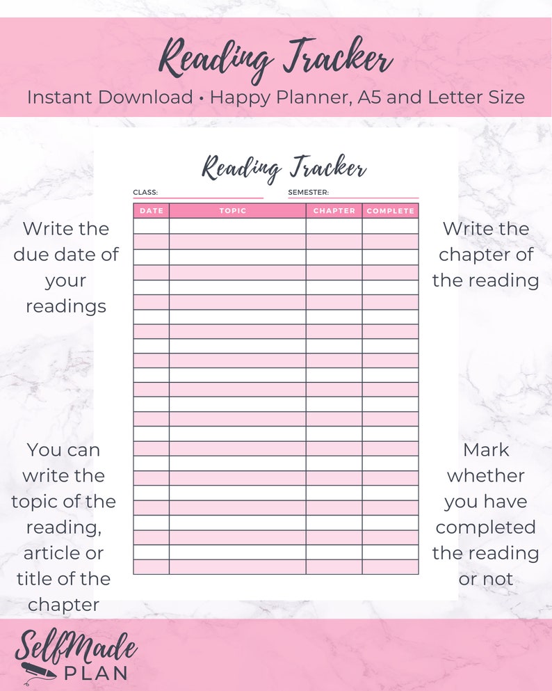 Reading Tracker Printable School Planner Student Printable - Etsy