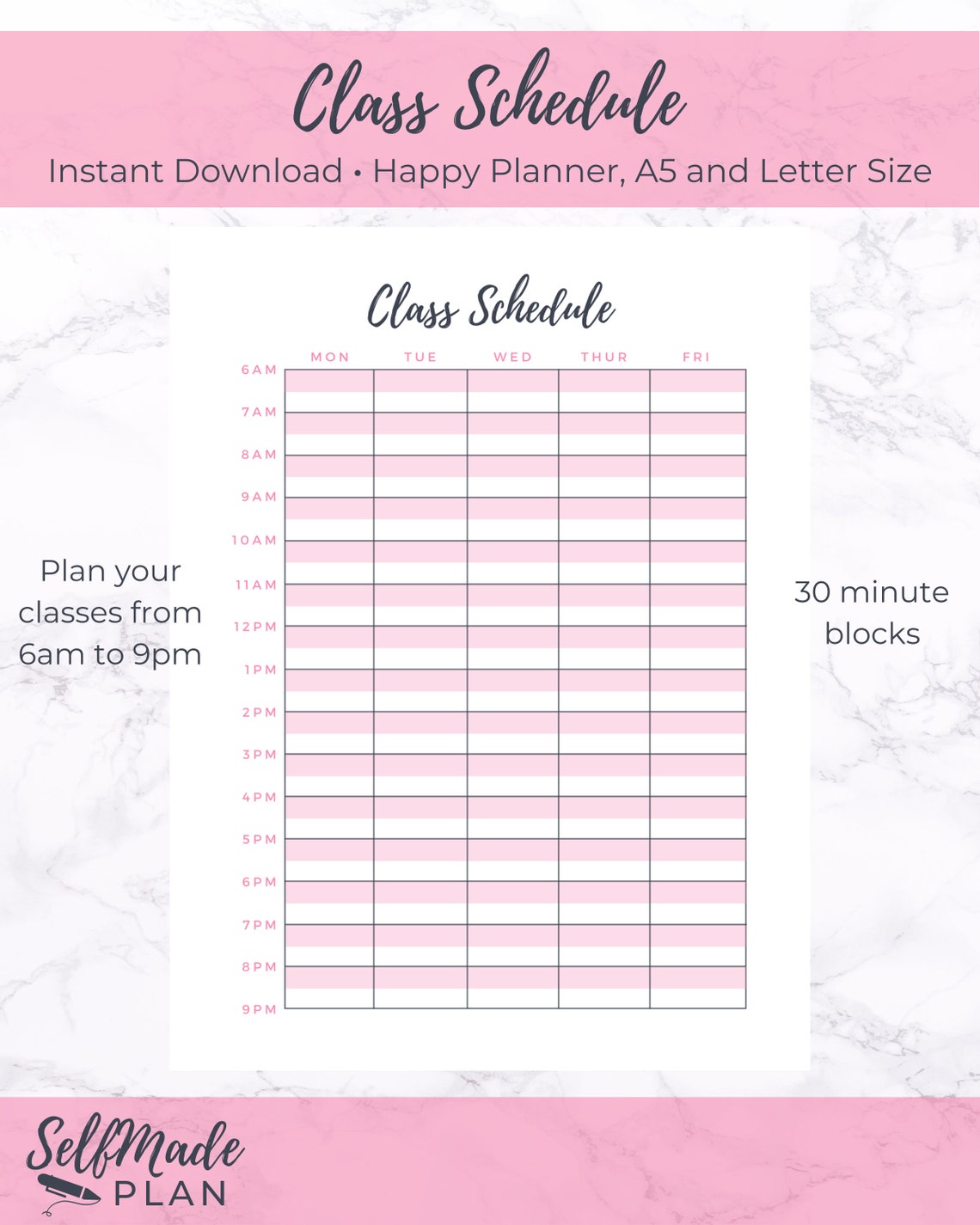 Student Class Schedule Printable School Schedule Printable | Etsy