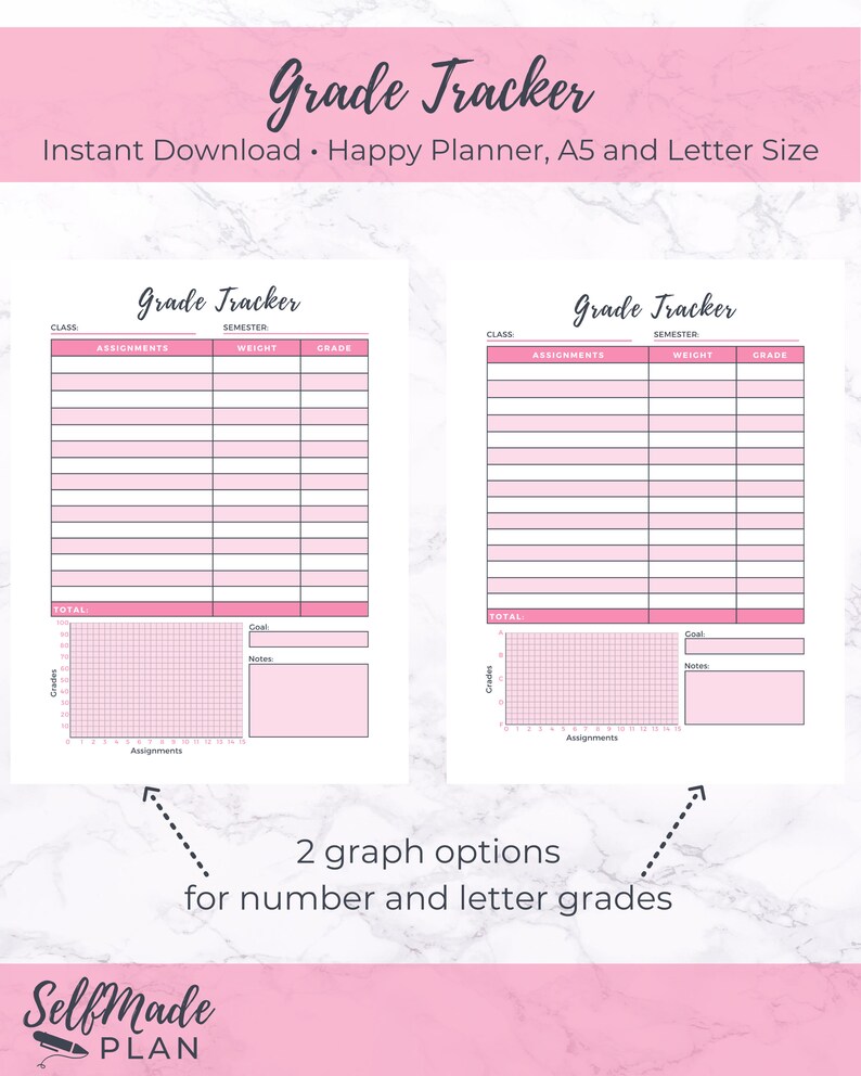 Student Grade Tracker Printable School Planner Bullet | Etsy