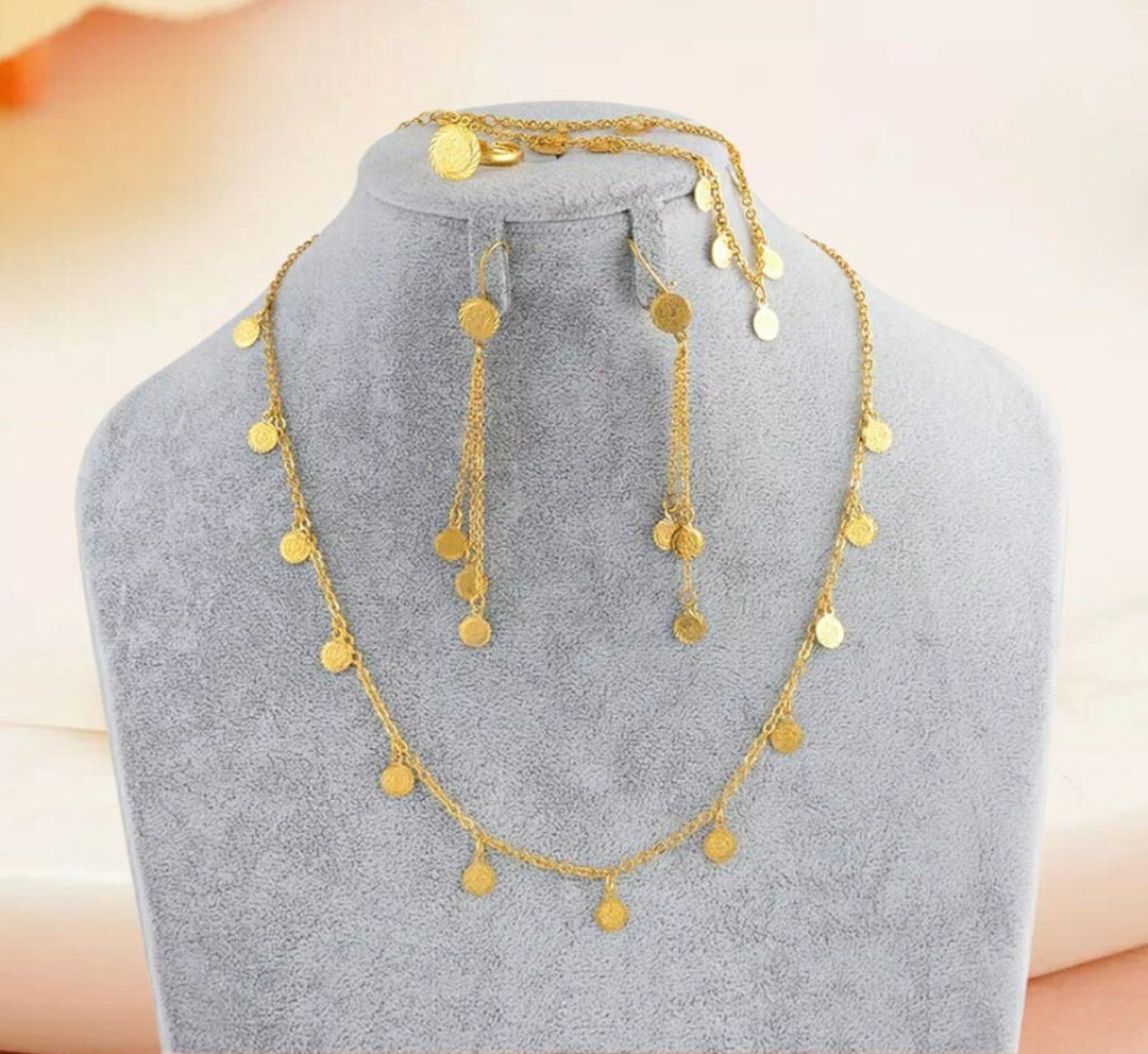 Gold Coin Jewelry Set, Attached Lira Jewelry, 24k Dubai Gold Plated ...