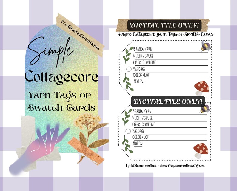 DIGITAL FILE Printable Cottagecore Themed Yarn Tag or Swatch Card for ...