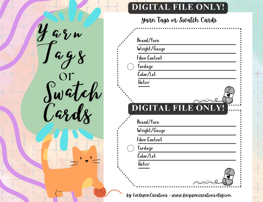 DIGITAL FILE Printable Simple Design Yarn Tag or Swatch Card for ...