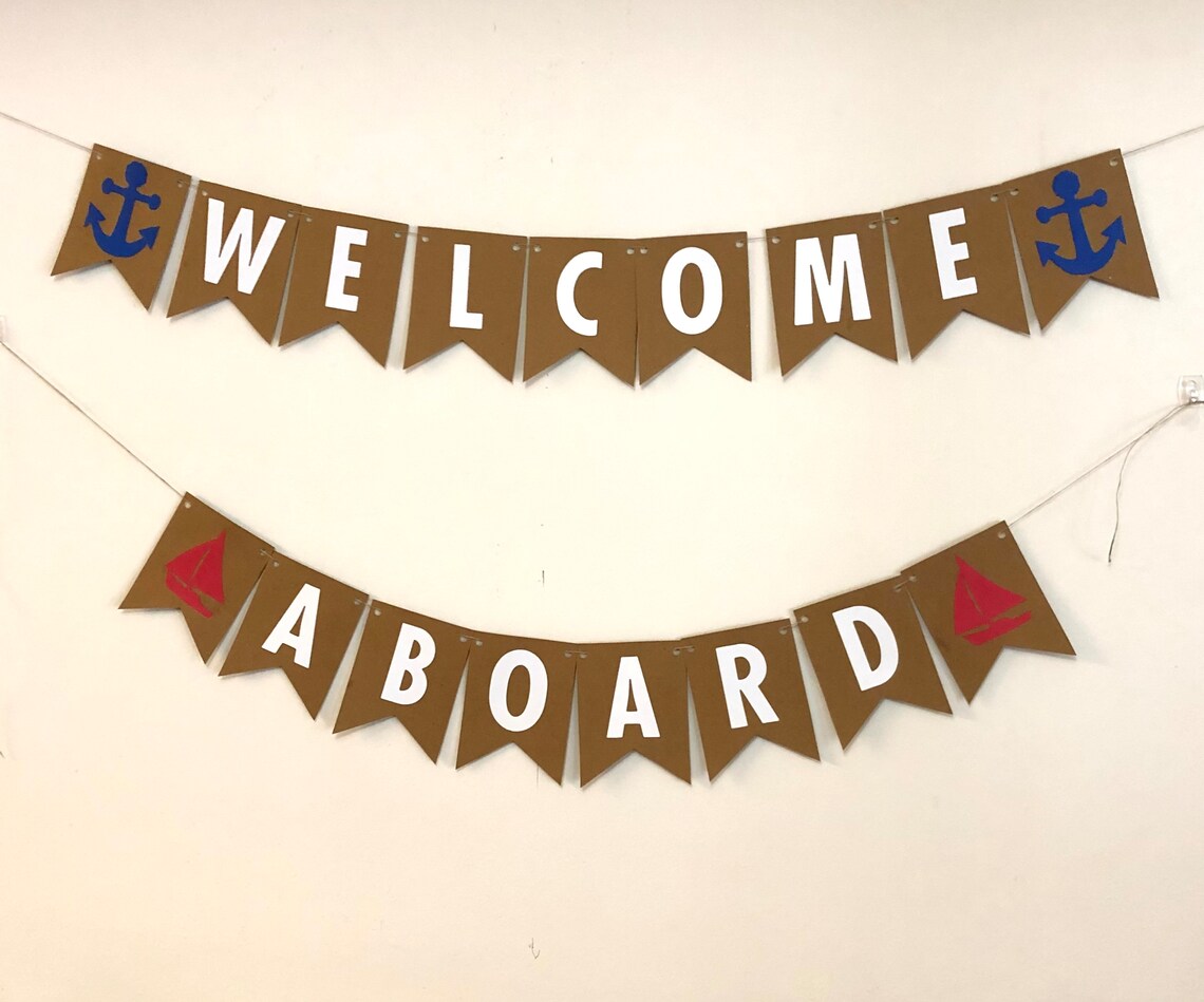 Welcome Aboard Banner Nautical Baby Shower Sail Boat Welcome Home Party ...