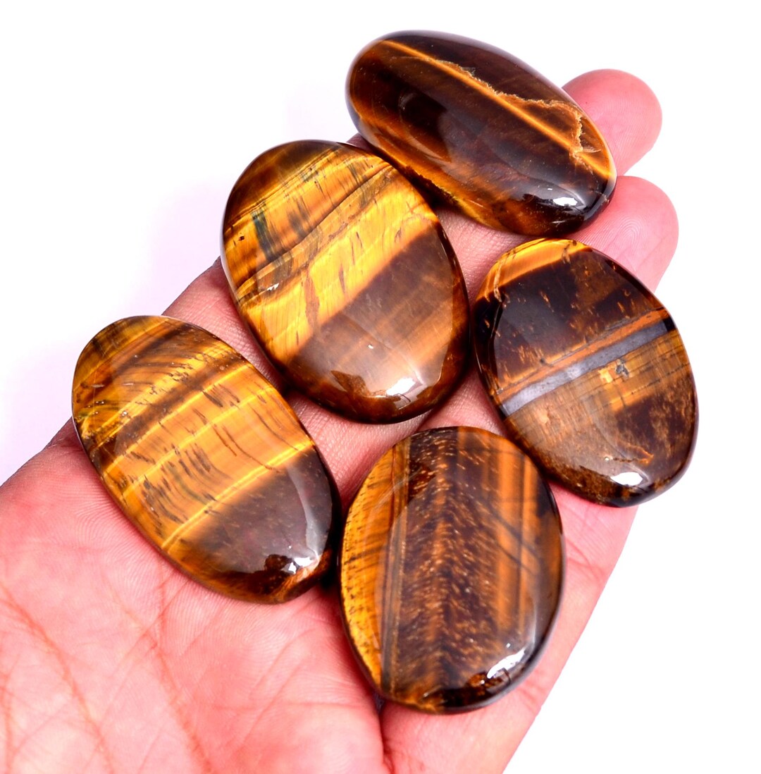 Golden Tigers Eye Polished Oval Palm Stone- 30-35mm - Flat Back Natural ...