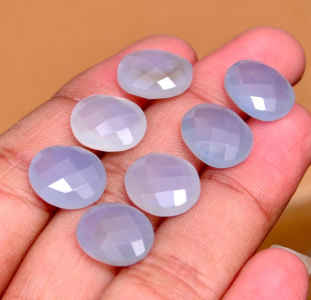 Natural Blue Chalcedony Oval Shape Briolette Checker Cut Calibrated ...