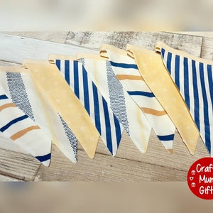 Beach Decor, Fabric Bunting, Coastal Style, Bunting Banner, Linen ...