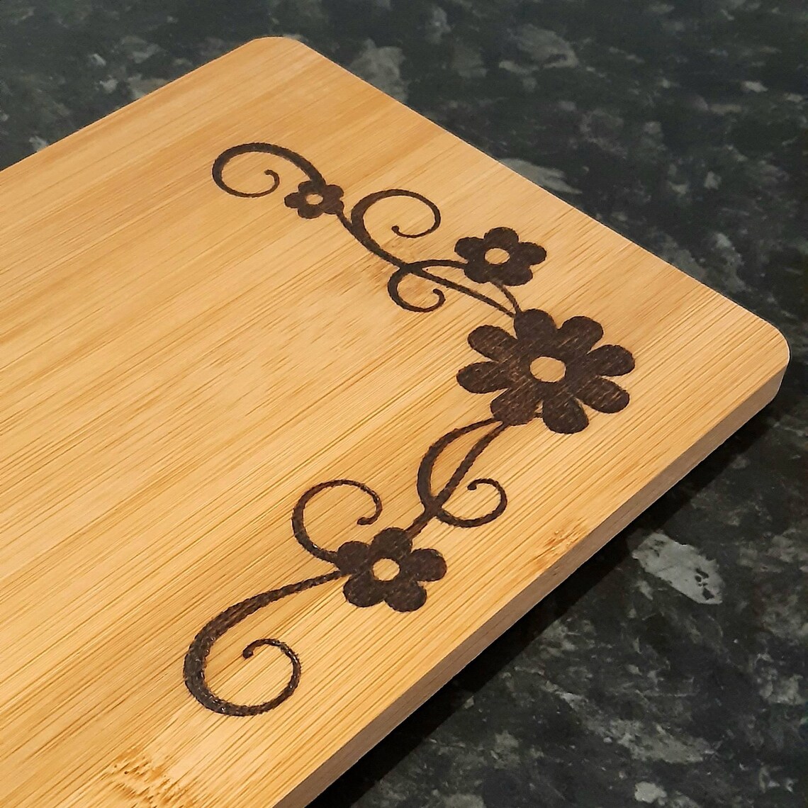 Floral Design Pyrography Bamboo Chopping Board Wood | Etsy