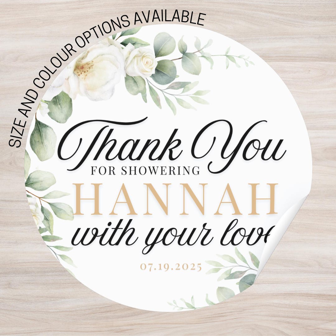 Bridal Shower Thank You Sticker, Wedding Favour, Round Customizable ...