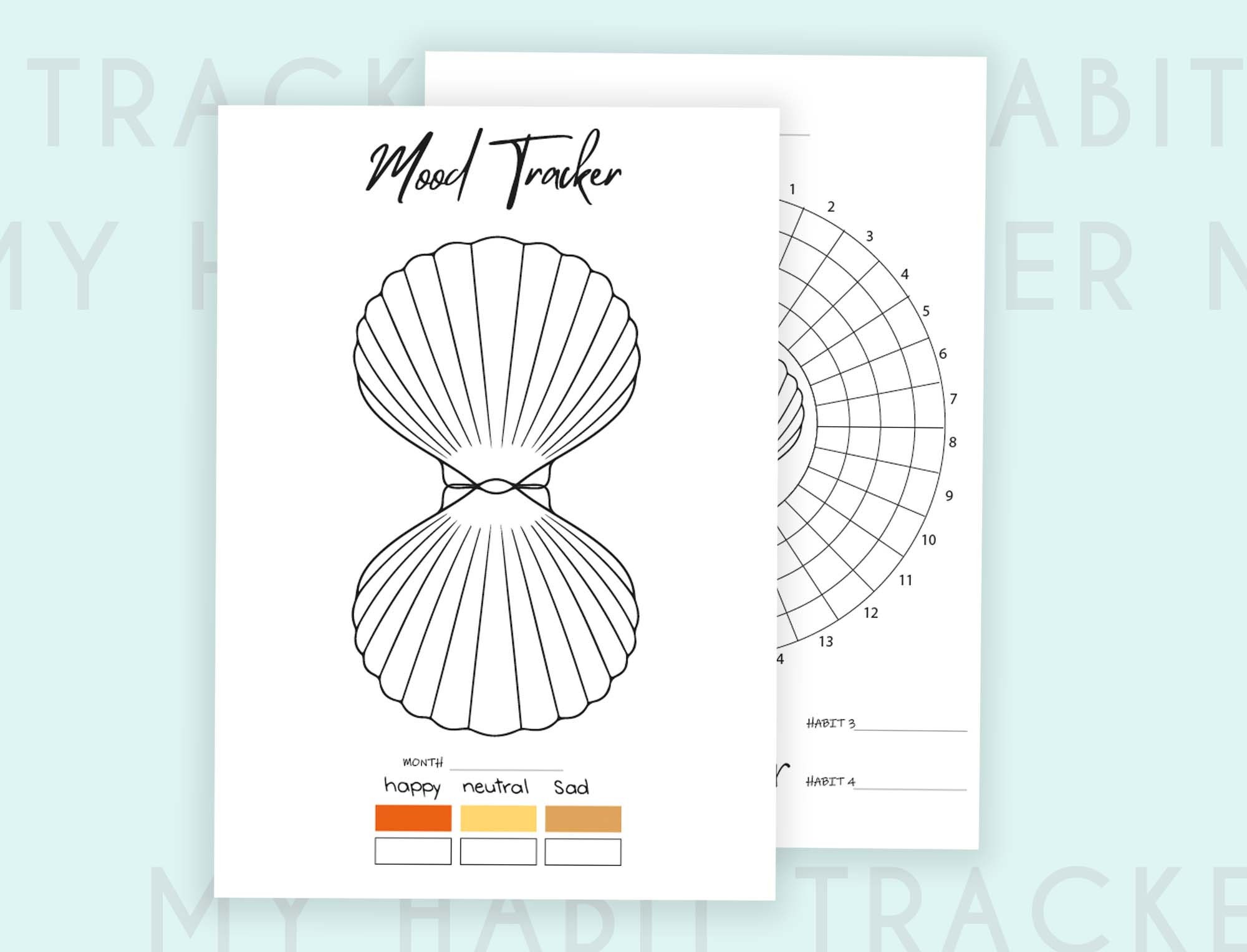 Sea Shell Mood Tracker Printable Kit Monthly Mood Log Mood - Etsy
