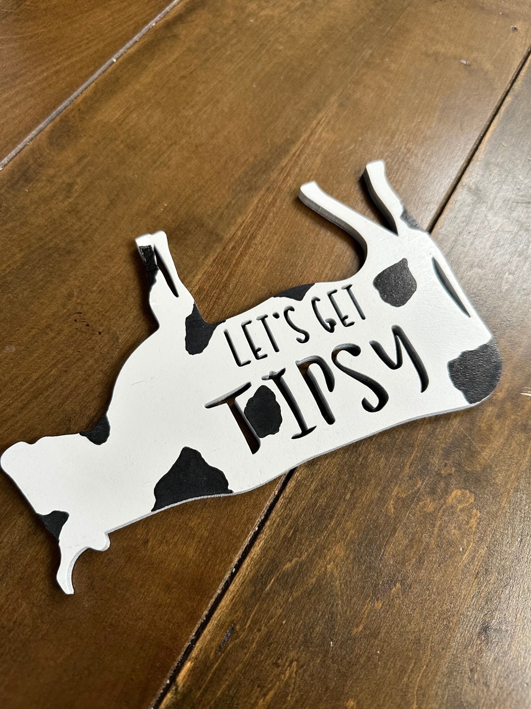 Let's Get Tipsy Cow Sign: Handcrafted Wooden Bar Decor - Etsy