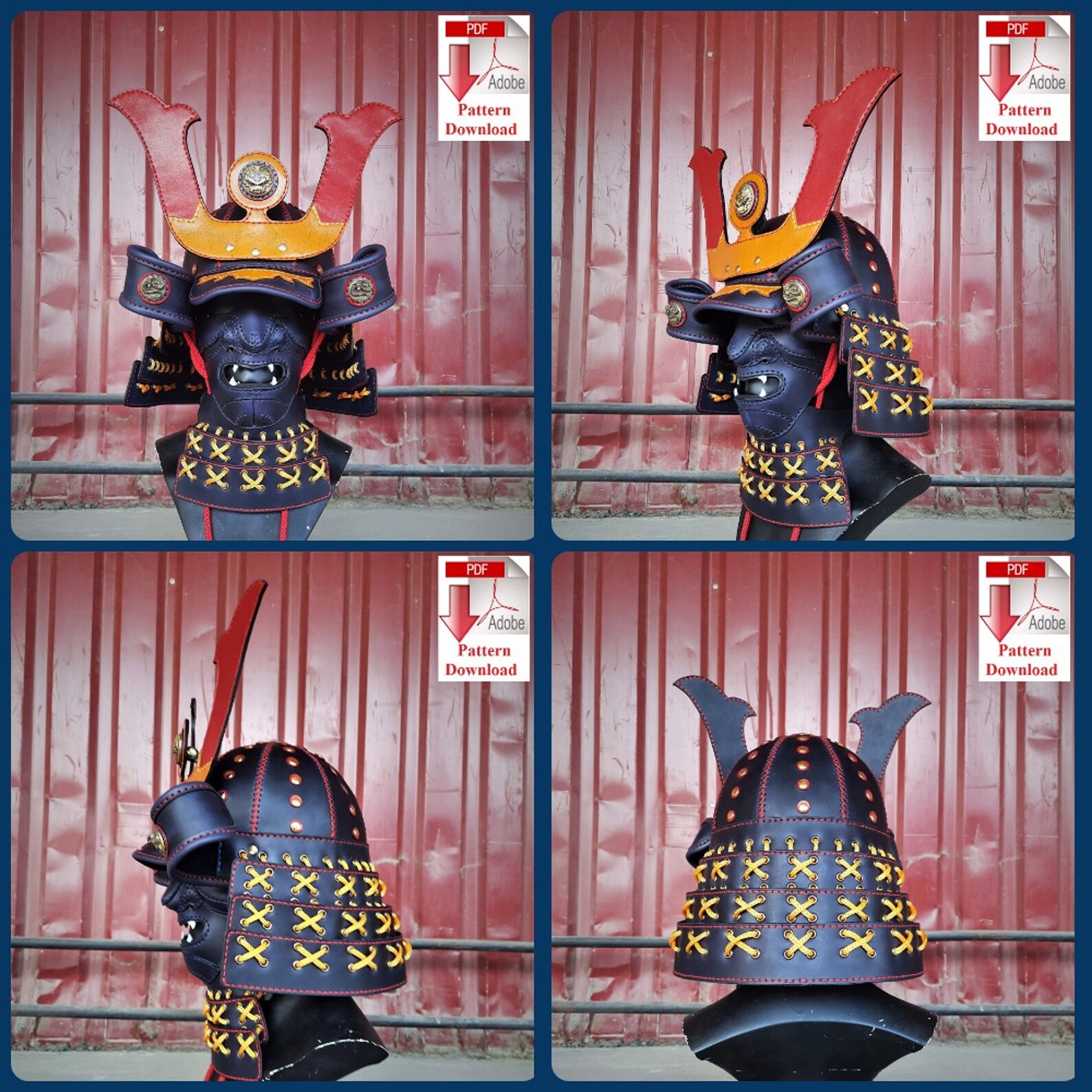 Pattern PDF leather Samurai helmet and mask | Etsy