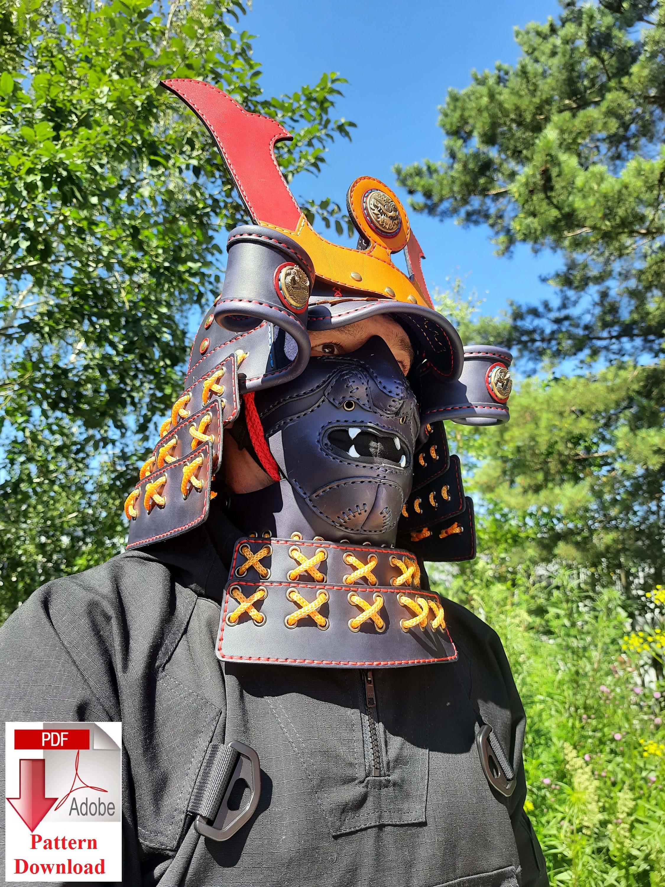 Pattern PDF leather Samurai helmet and mask | Etsy