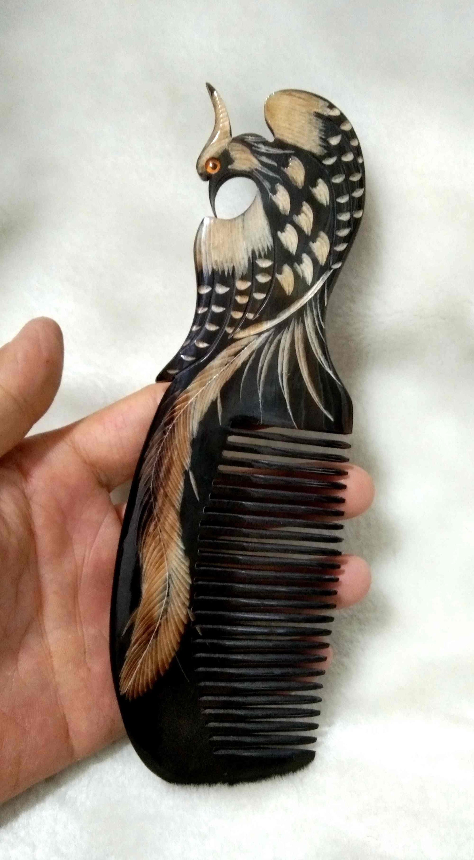 High-grade horn comb carved Phoenix image comb anti-static | Etsy