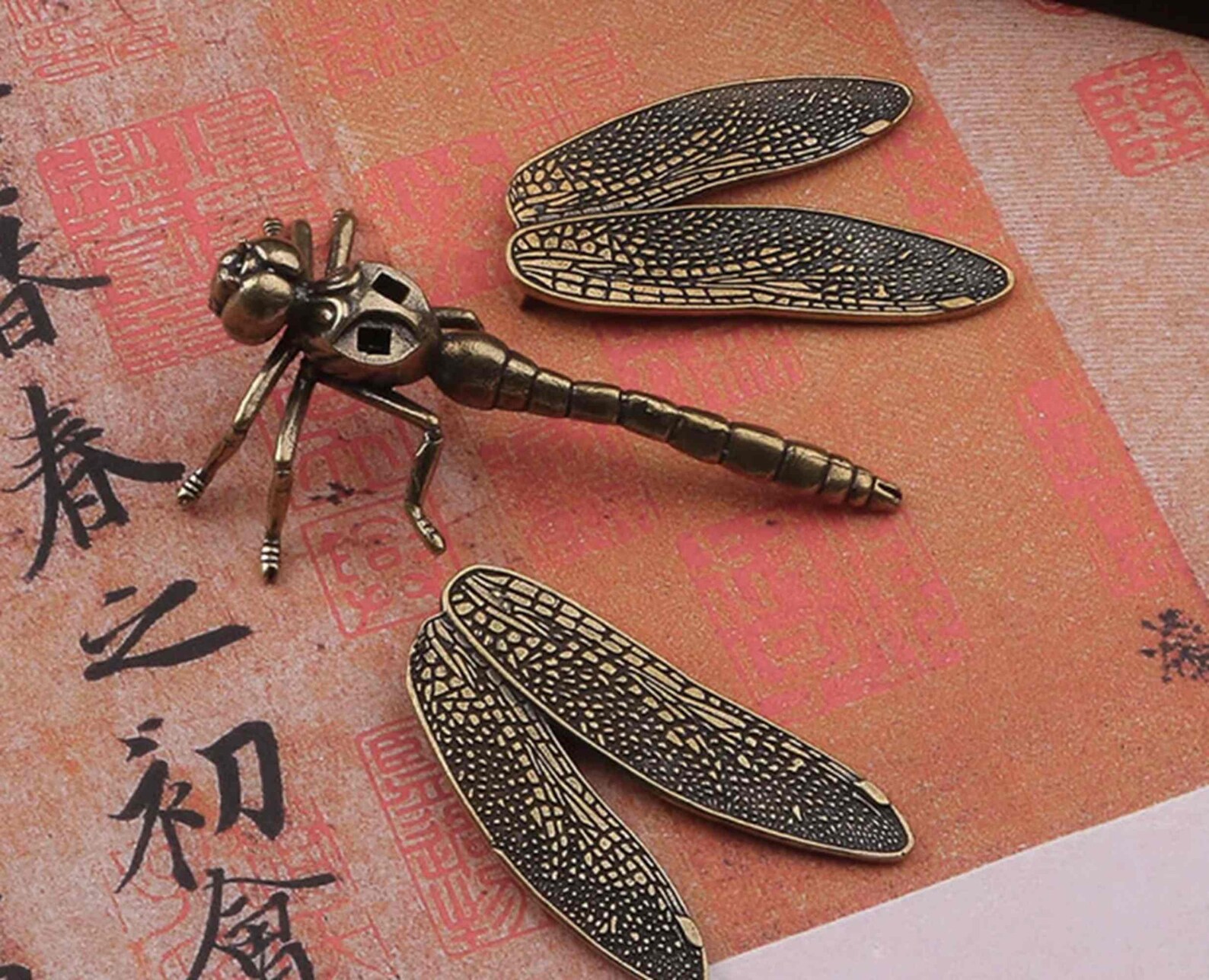Brass Hand Carved Dragonfly Statue Home Decoration Creative | Etsy