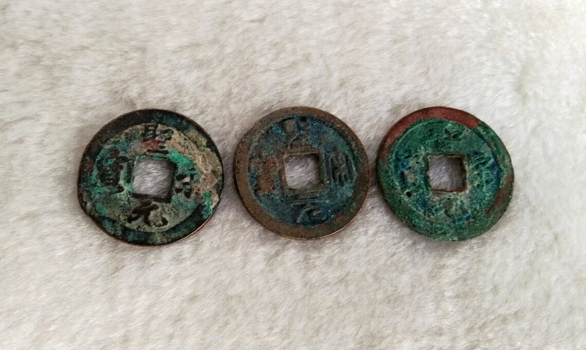 Antique Chinese Brass Coins With Square Holes 3 Different - Etsy