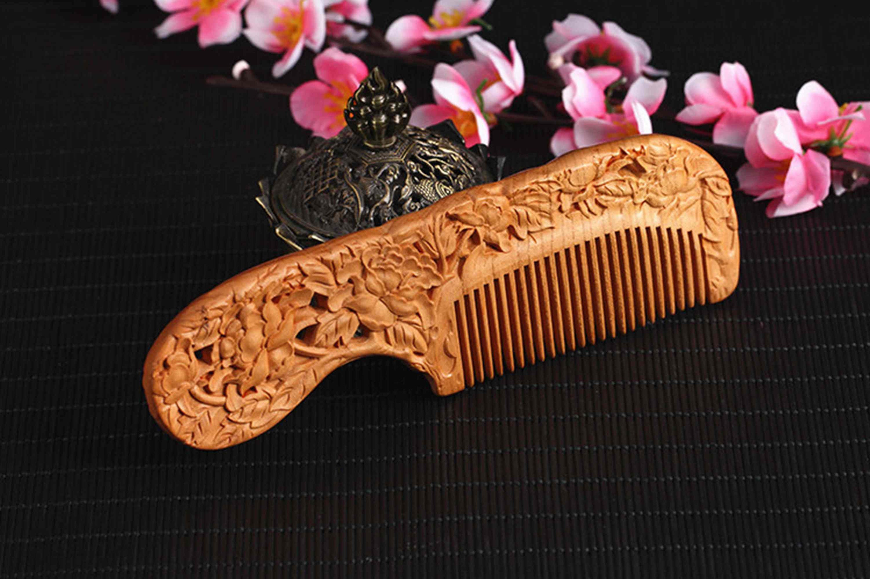 High-grade mahogany comb double-sided carved rose comb | Etsy