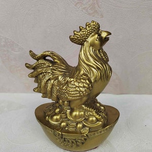 Solid Brass Hand Carved Rooster Statue, Home Decoration, Creative and ...