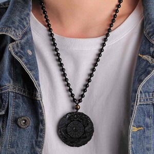 Natural Obsidian Carved Dragon and Phoenix Amulet Pendant / Necklace - Etsy