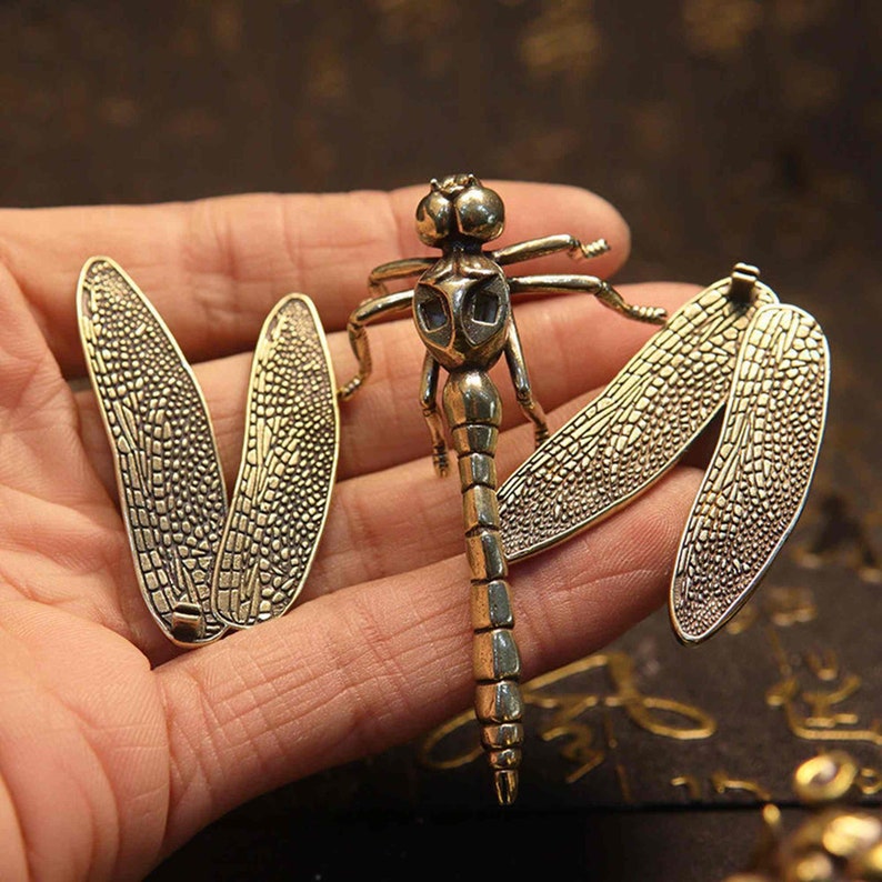 Brass Hand Carved Dragonfly Statue Home Decoration Creative | Etsy