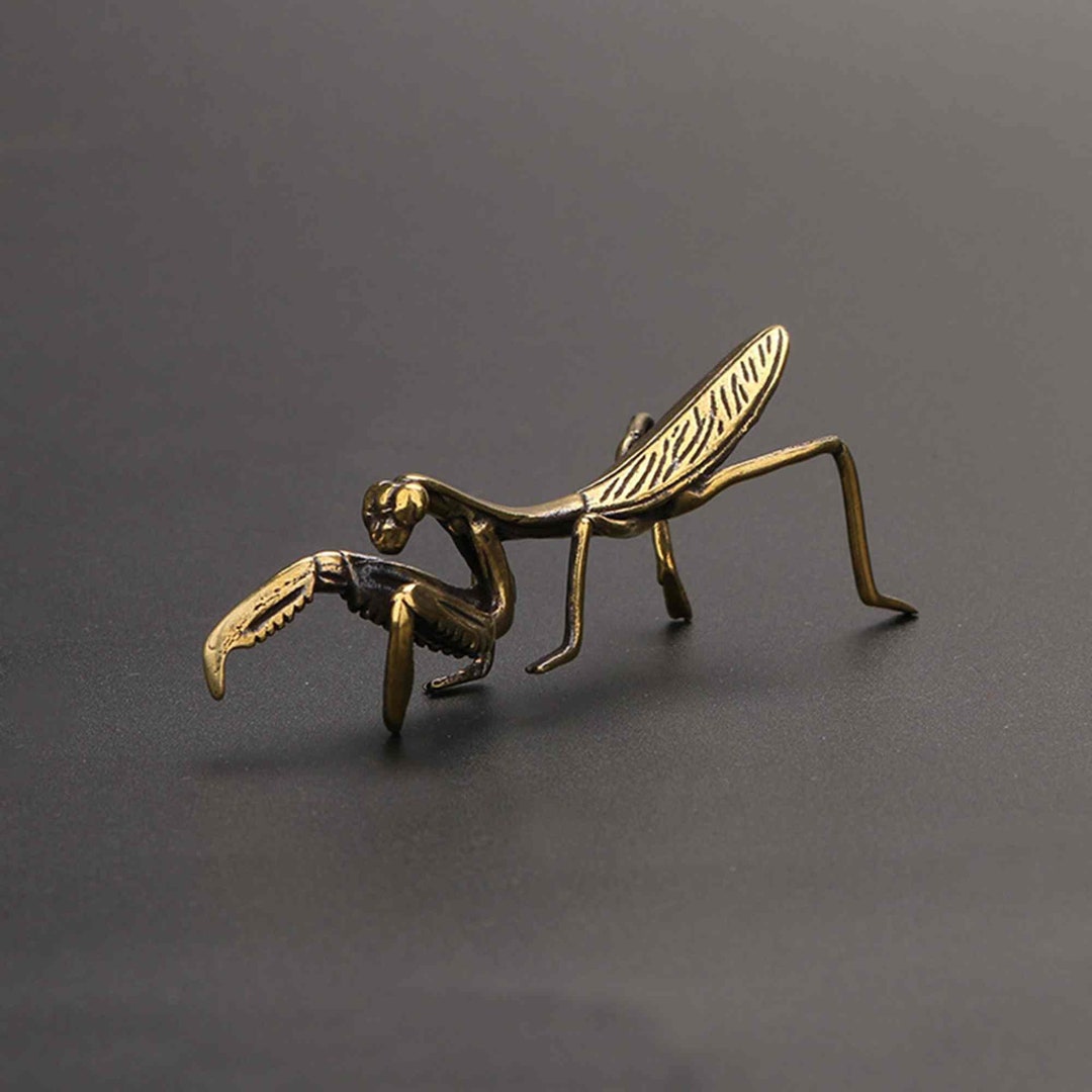 2PCS Brass Hand Carved Praying Mantis Statue, Home Decoration, Creative ...