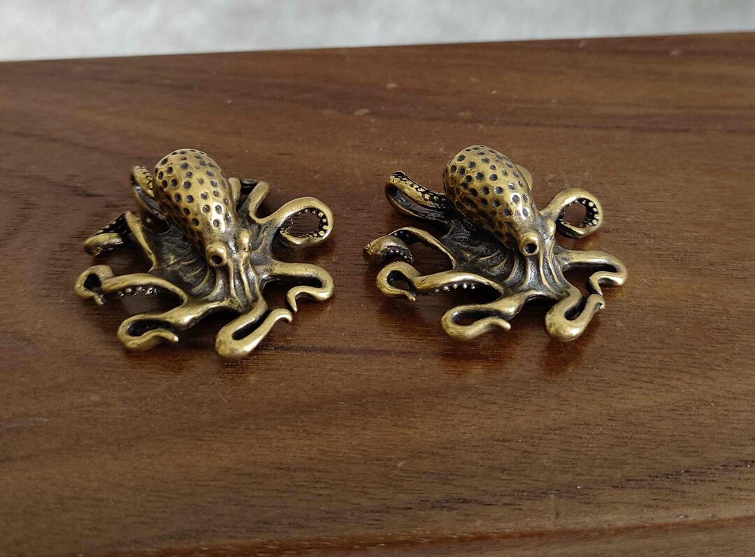 2 Pieces Solid Brass Hand Carved Octopus Tea Pet Statue, Home ...