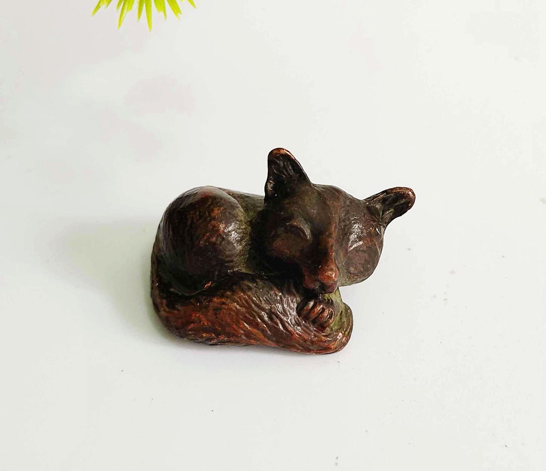 Vintage Brass Carved Fox Tea Pet Statue, Home Desktop Creative ...