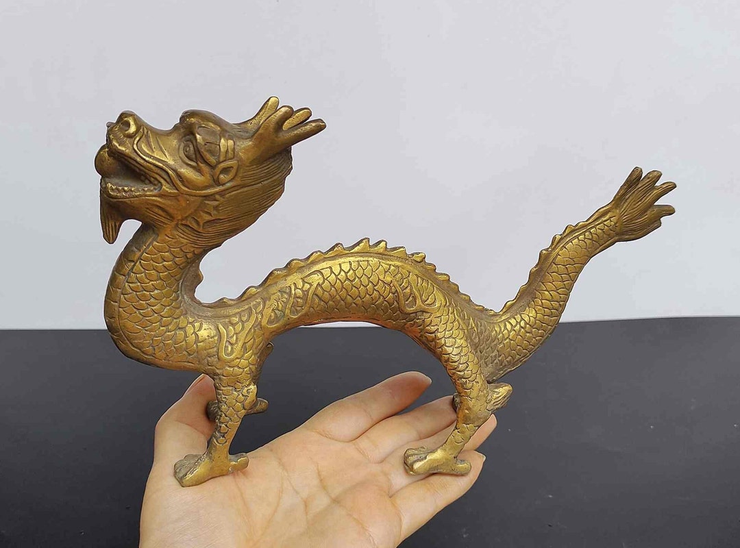 Vintage Brass Carved Dragon Statue, Home Decoration, Creative and Cute ...