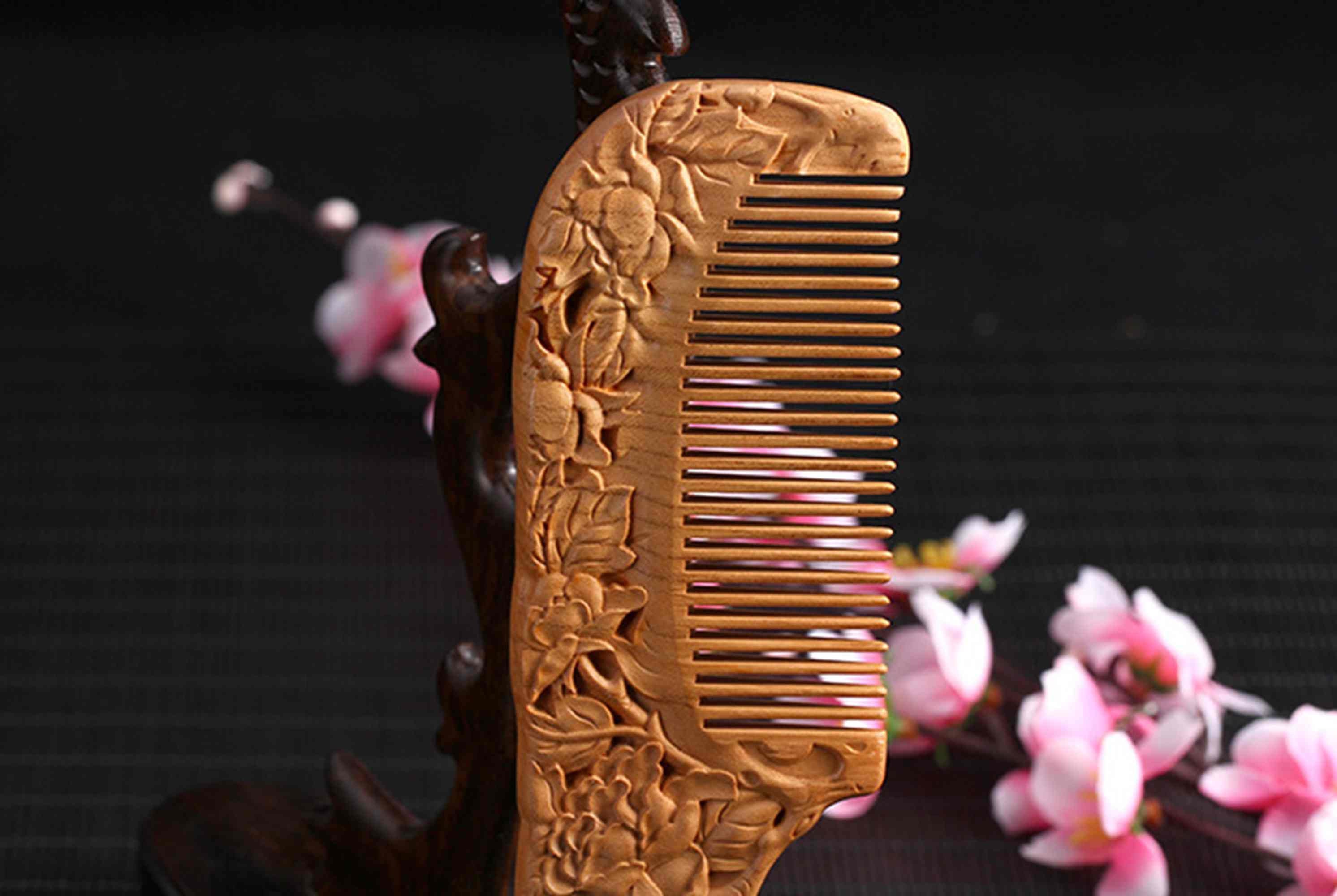 High-grade mahogany comb double-sided carved rose comb | Etsy