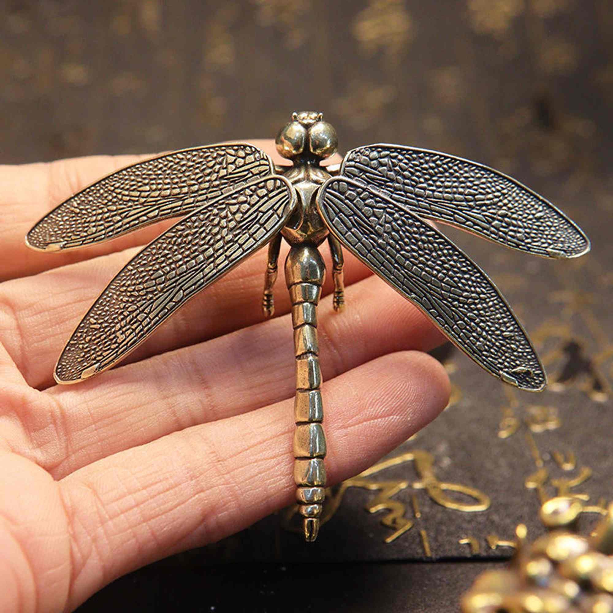 Brass Hand Carved Dragonfly Statue Home Decoration Creative - Etsy