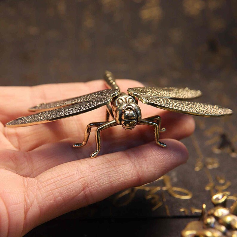 Brass Hand Carved Dragonfly Statue Home Decoration Creative | Etsy
