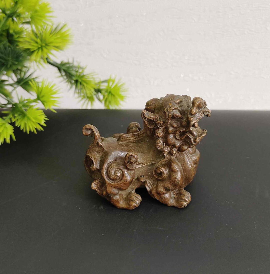 Vintage Bronze Carved Pixiu Tea Pet Statue, Home Desktop Creative ...