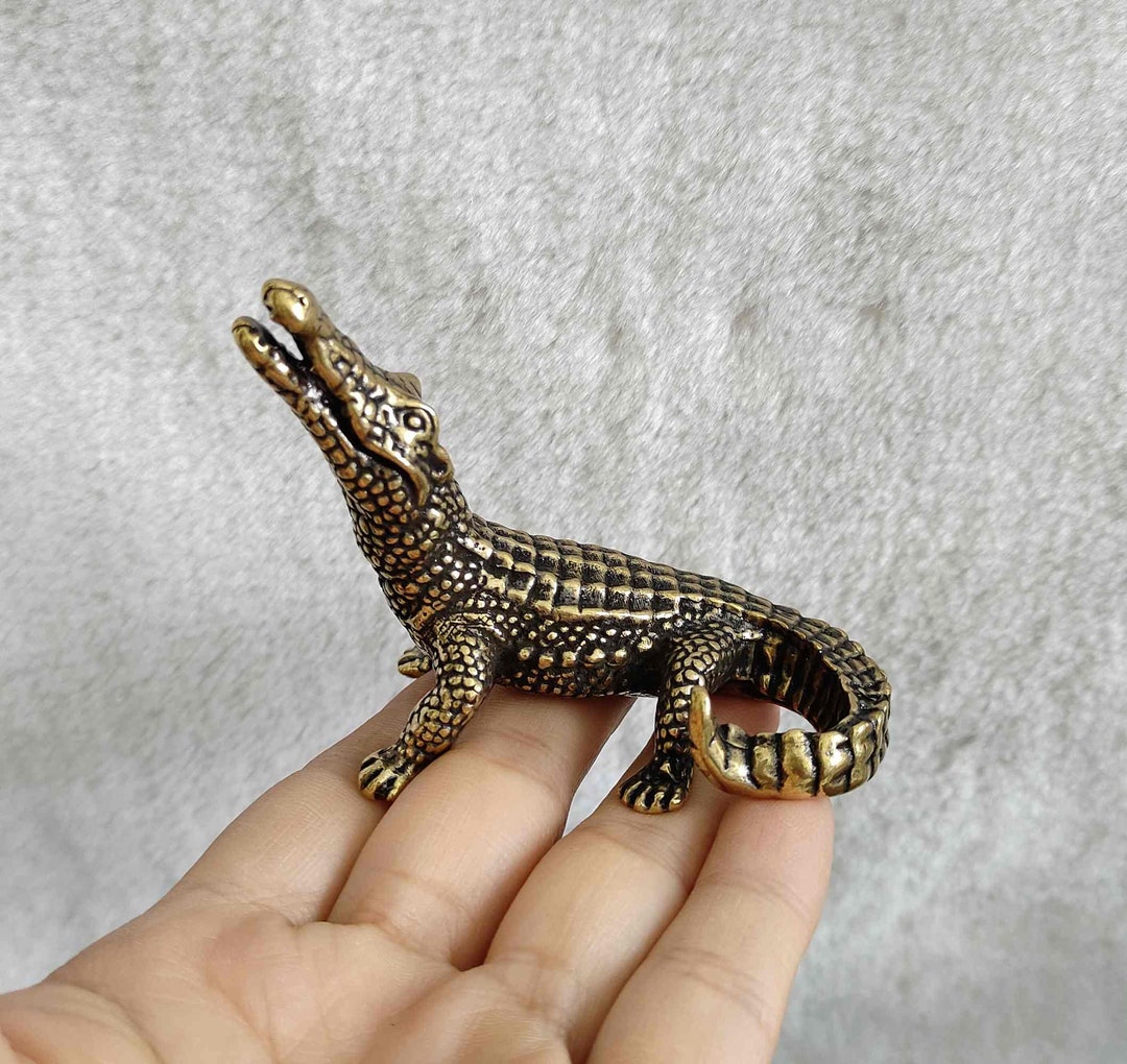 Solid Brass Hand Carved Crocodile Tea Pet Statue, Home Decoration ...