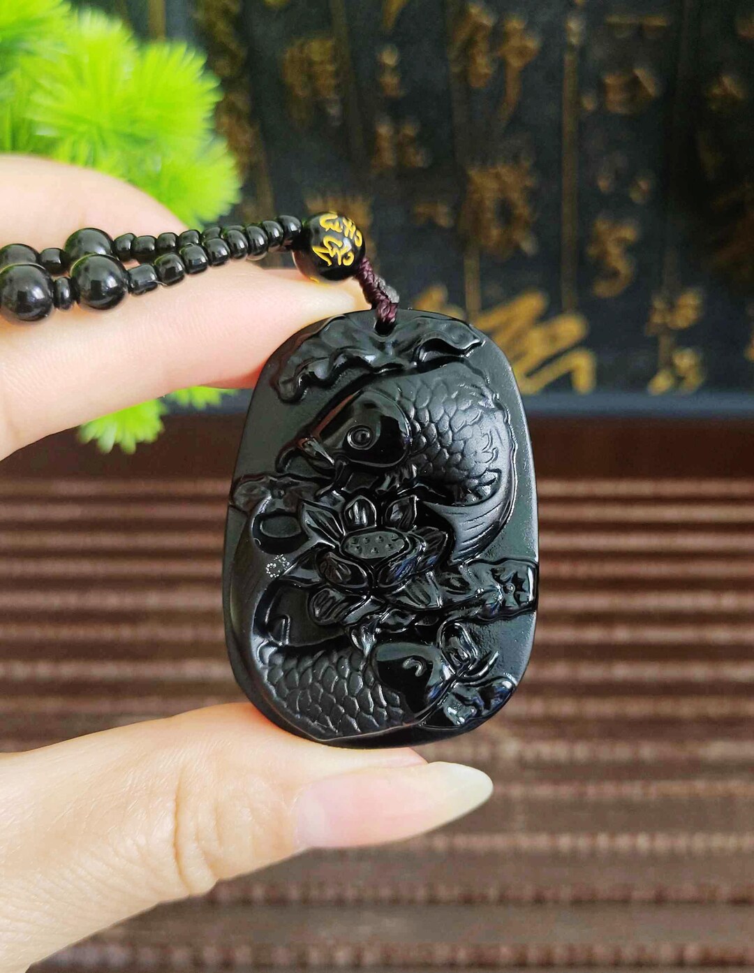 Natural Obsidian Carved Fish Amulet Pendant / Necklace - Etsy