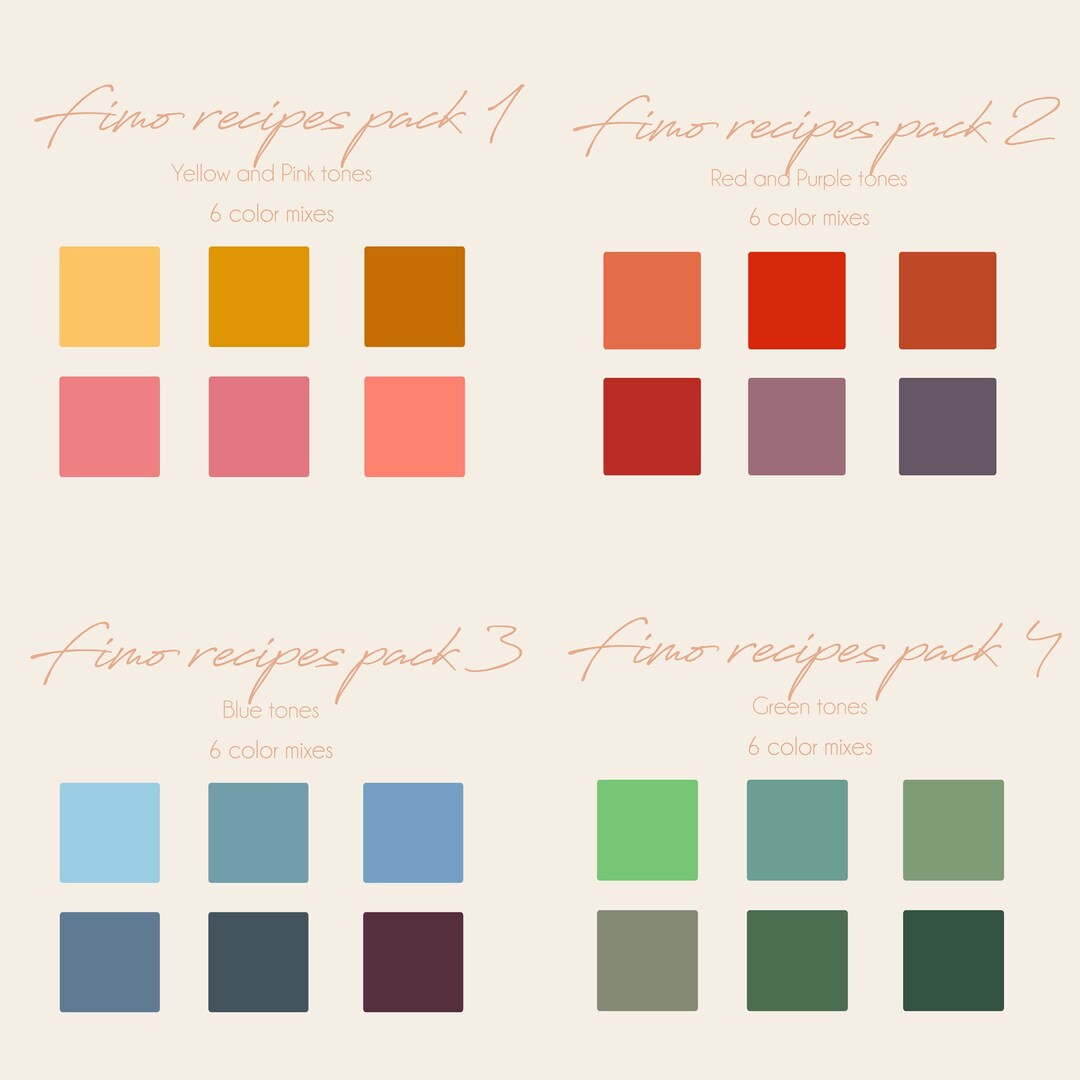 Fimo Bundle 24 Color Recipes, Polymer Clay Color Guide, Polymer Clay ...