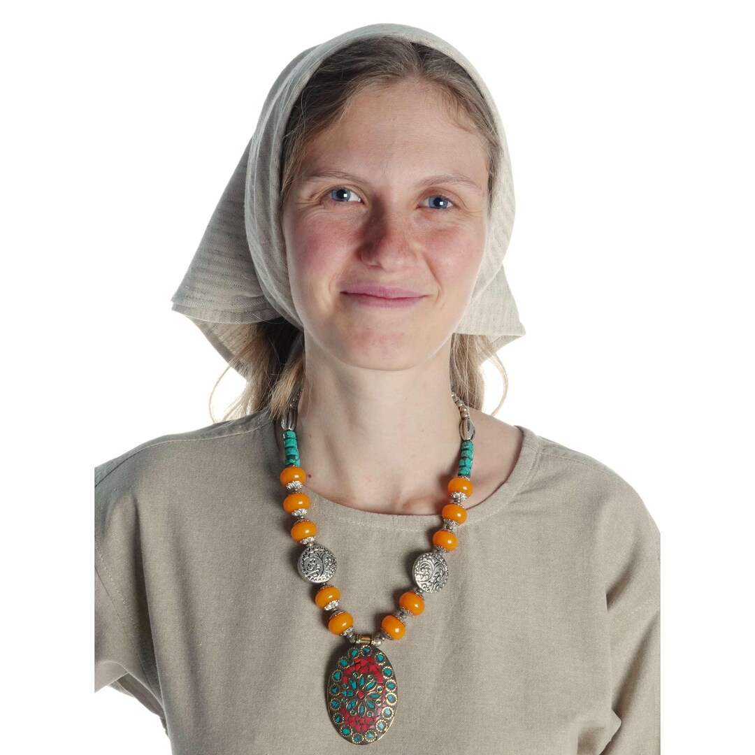 Beige Viking Medieval Headscarf Agnese Cotton Linen Women's Headwear ...