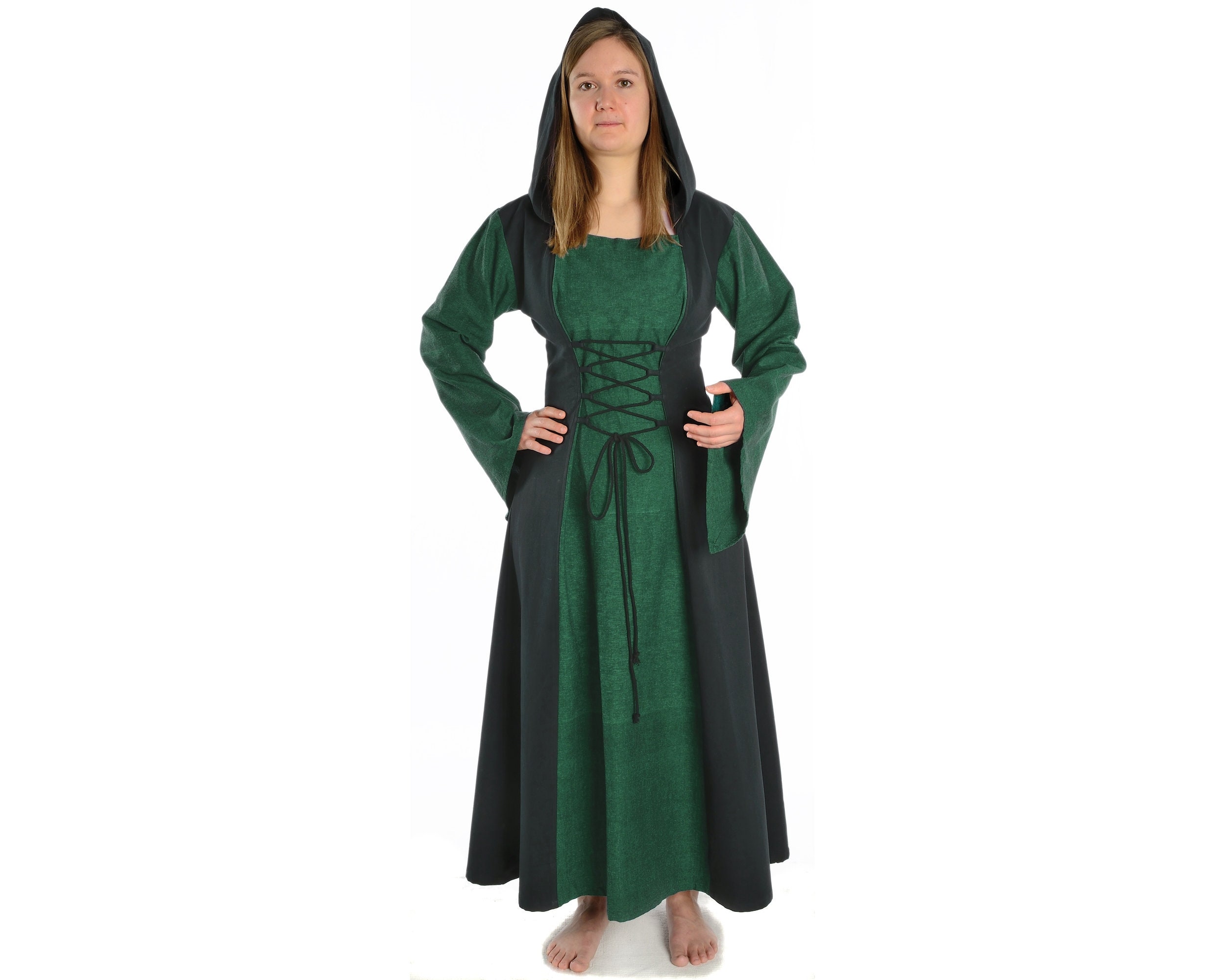 Medieval Dress Lacing Trumpet Sleeves Hood Liebgart Made of Cotton LARP ...