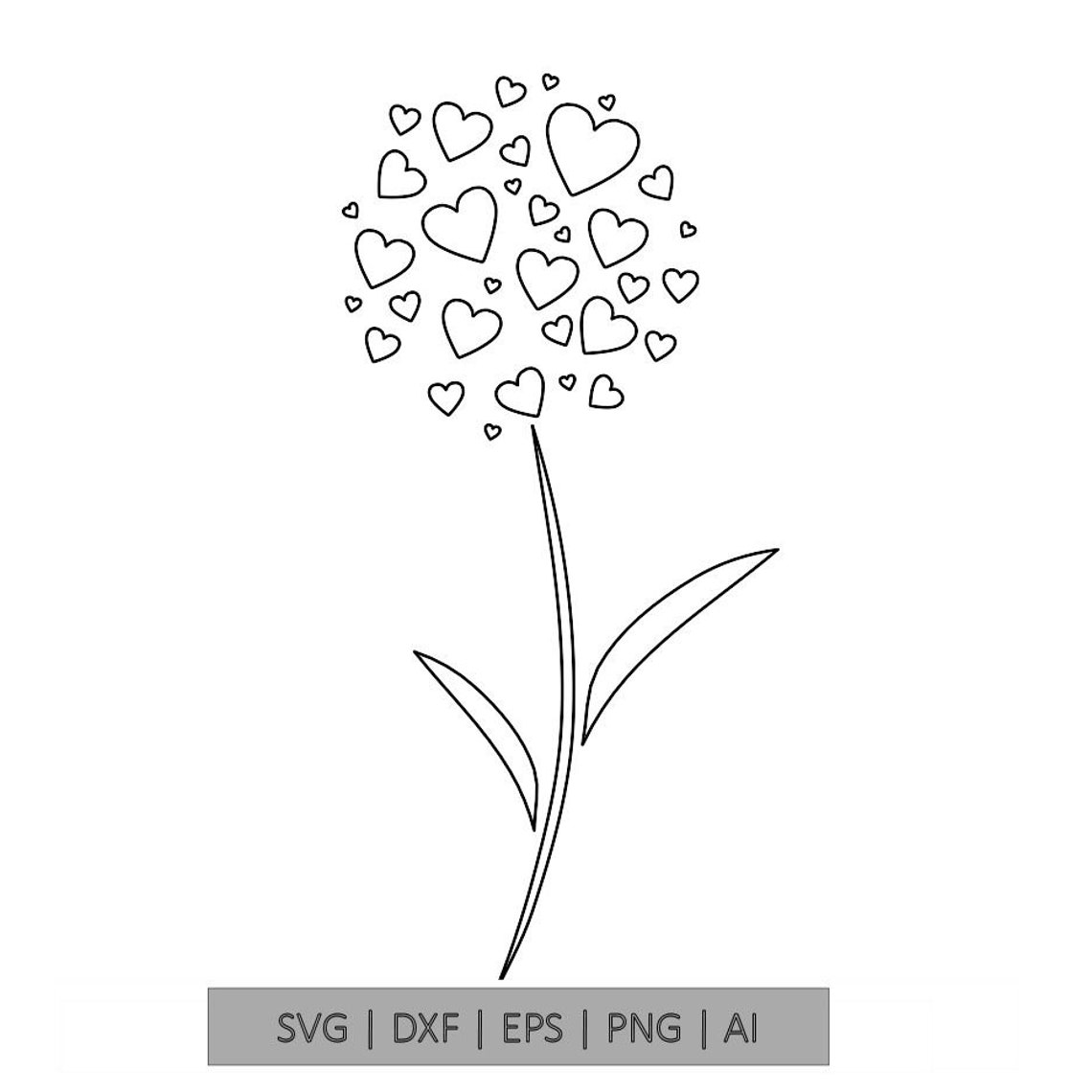 Love Heart Flower SVG DXF Vector File - Etsy
