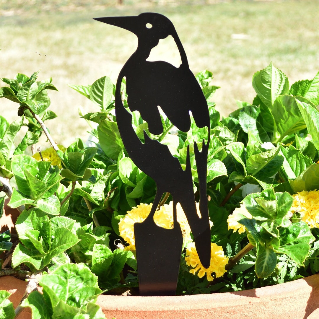 Metal Magpie Garden Stake Powder Coated Made in Australia Garden Art ...