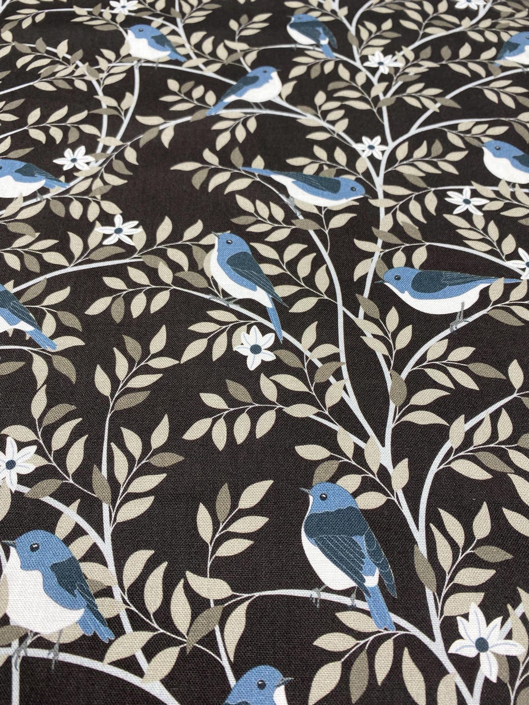 Bluebird Among the Leaves; Serenade, Brown, Slate - Phoebe Fabrics ...