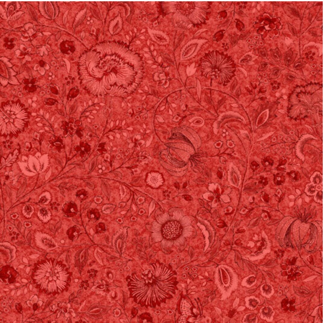 Red Floral Fabric: Samsara Collection by Paintbrush Studios - Etsy