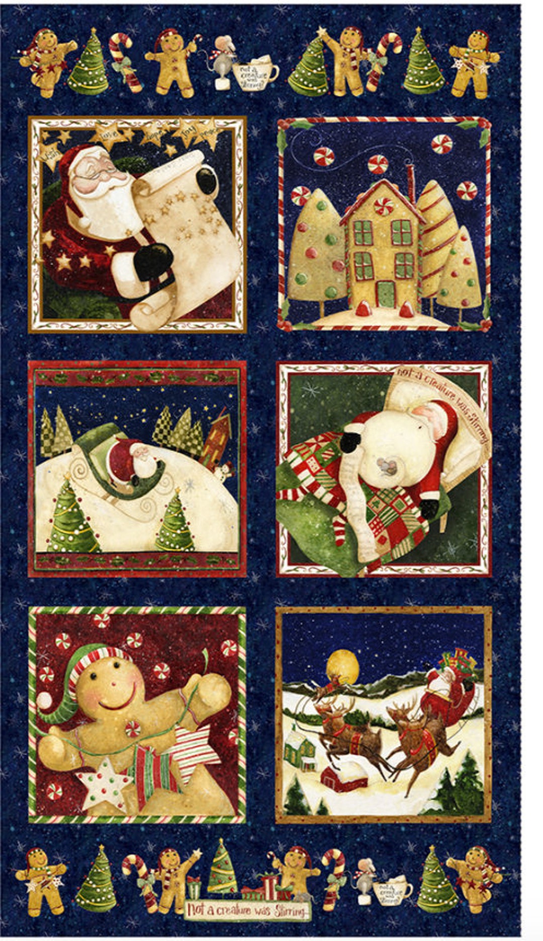 Gingerbread Christmas Fabric Panel: 24" Light Navy Vignettes - Etsy