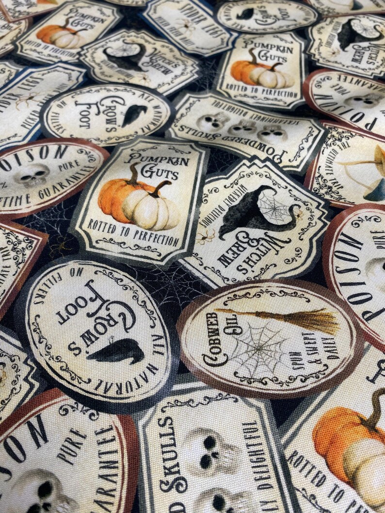 Hocus Pocus Potion Labels Fabric: Halloween Design by Deane Beesley - Etsy