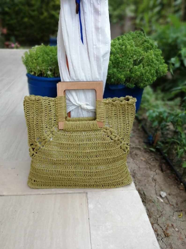 Women Crochet Big Bag Withwoodenhandles handmade Bag With - Etsy